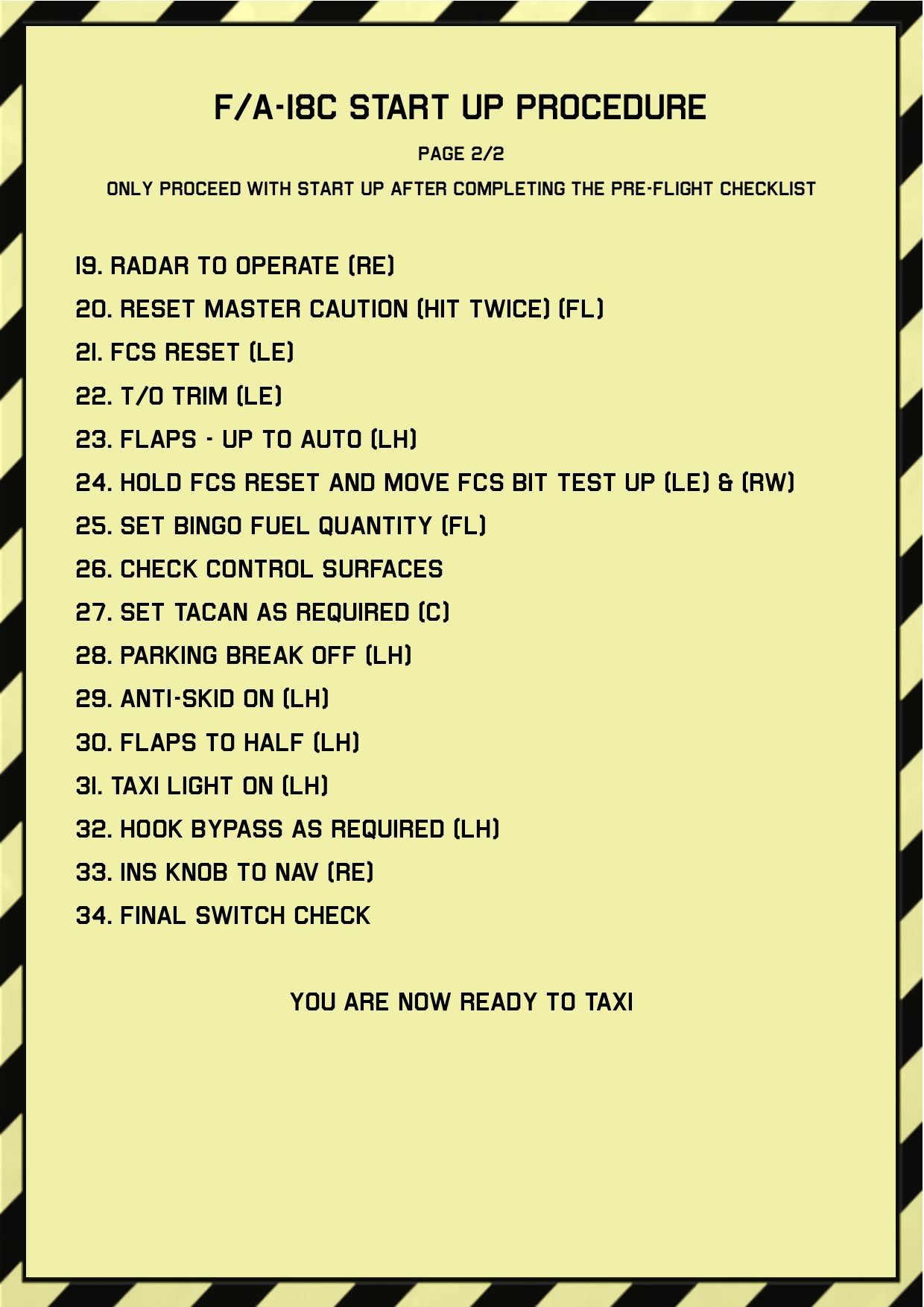 VR Ready Pre-startup and cold start checklists for F/A-18C Hornet ...